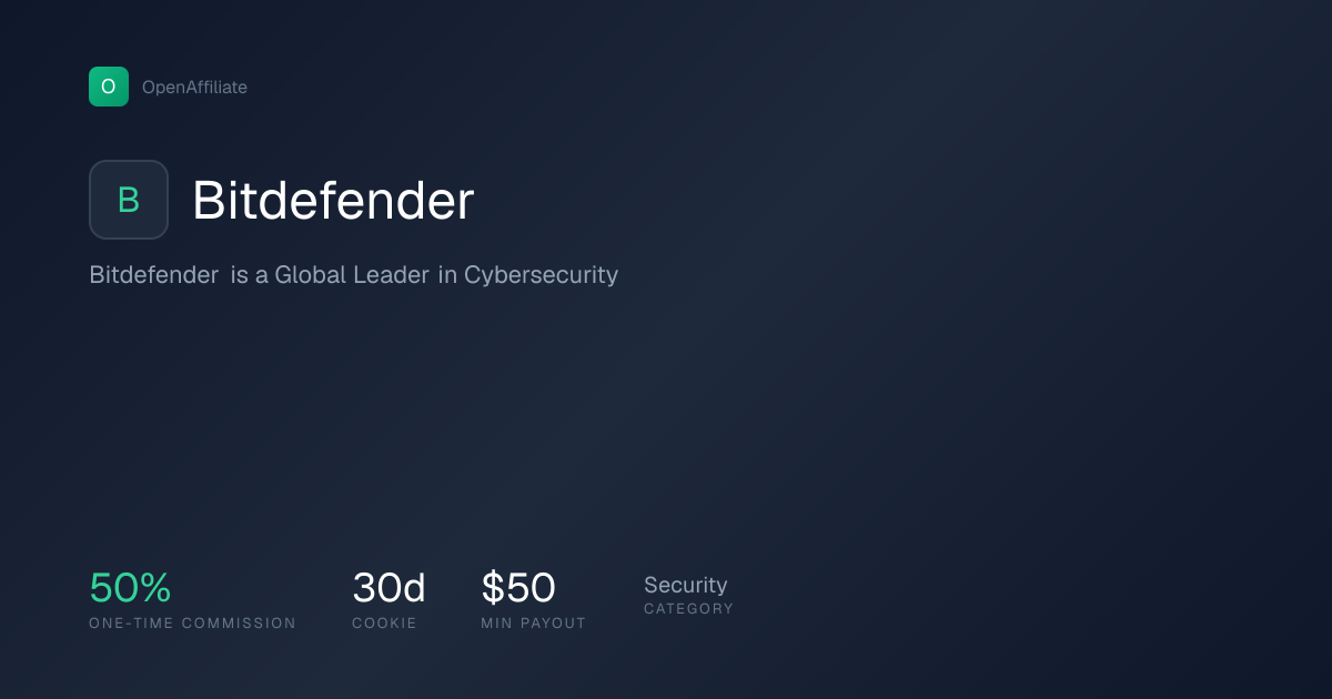 Bitdefender Affiliate Program — 50% one-time | OpenAffiliate